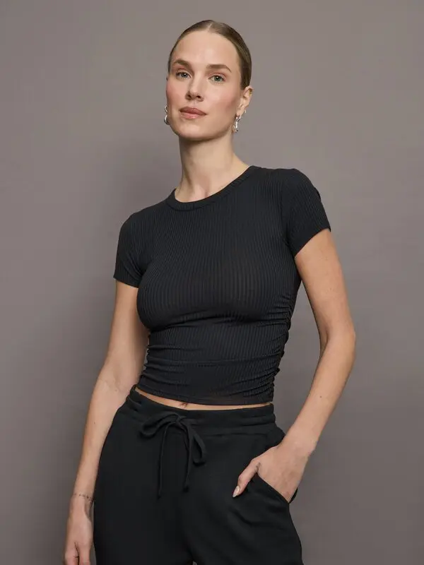 Carbon38 Cap Sleeve Ribbed Jersey Top