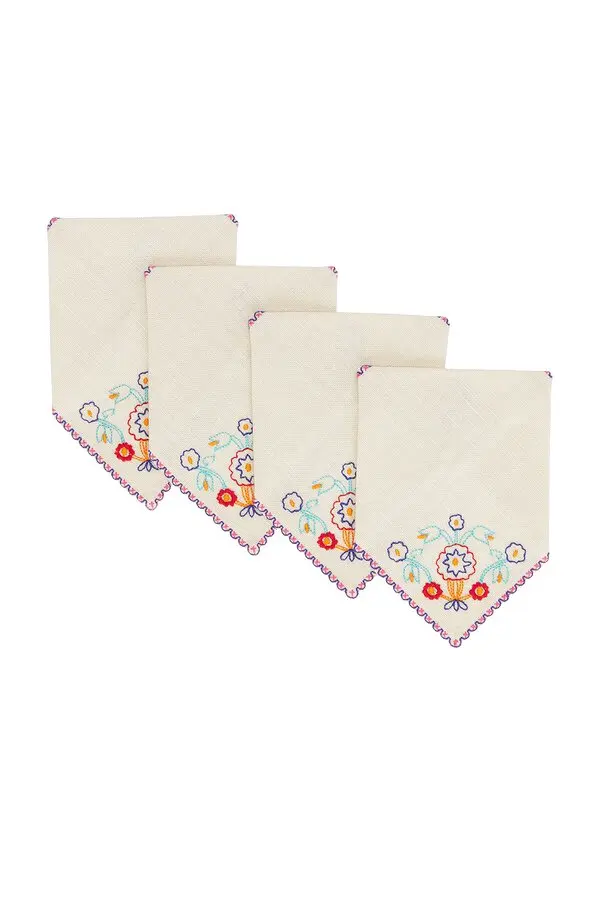 BODE Garden Party Cocktail Napkins In Cream - Ecru Multi