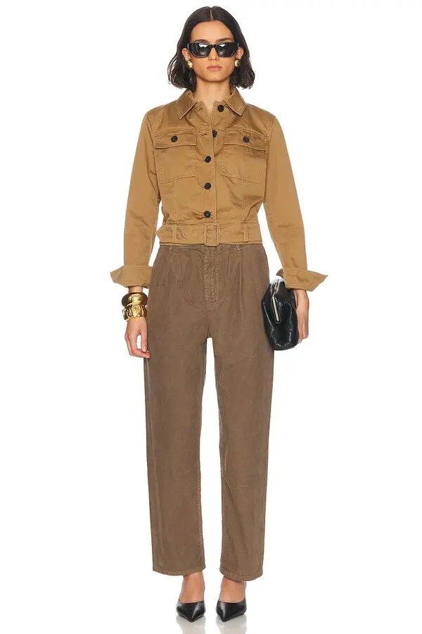 Saint Laurent Cropped Belted Jacket - Chatain