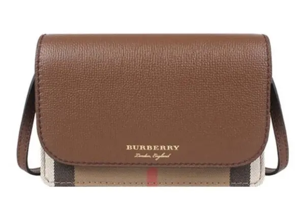 Burberry Hampshire Horse Check Canvas Derby Crossbody Bag - Tan
