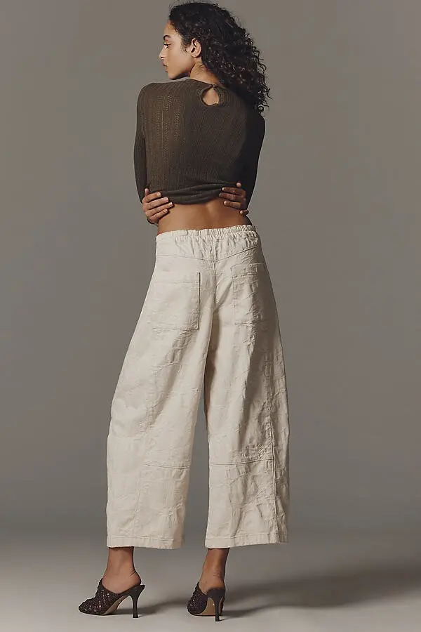 PILCRO Izzie Relaxed Jacquard Barrel Pants - Natural