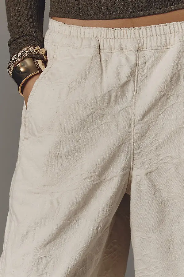 PILCRO Izzie Relaxed Jacquard Barrel Pants - Natural
