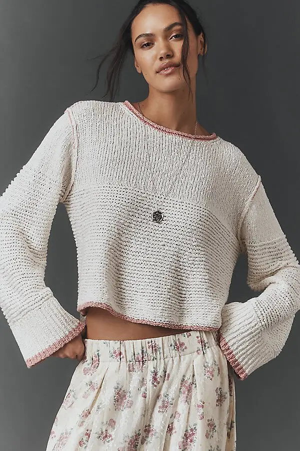 PILCRO Textured Boat-neck Pullover - Pink Pattern