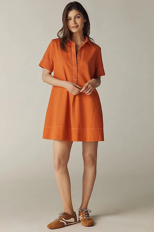 Anthropologie The Pollie Swing Tunic Mini Dress - Flame