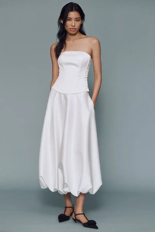 MARE MARE Satin Bubble Maxi Skirt - White