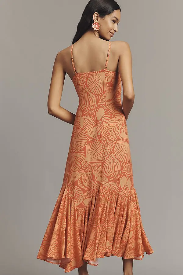 CONDITIONS APPLY Ellianna Ruffled Slip Maxi Dress - Orange Pattern