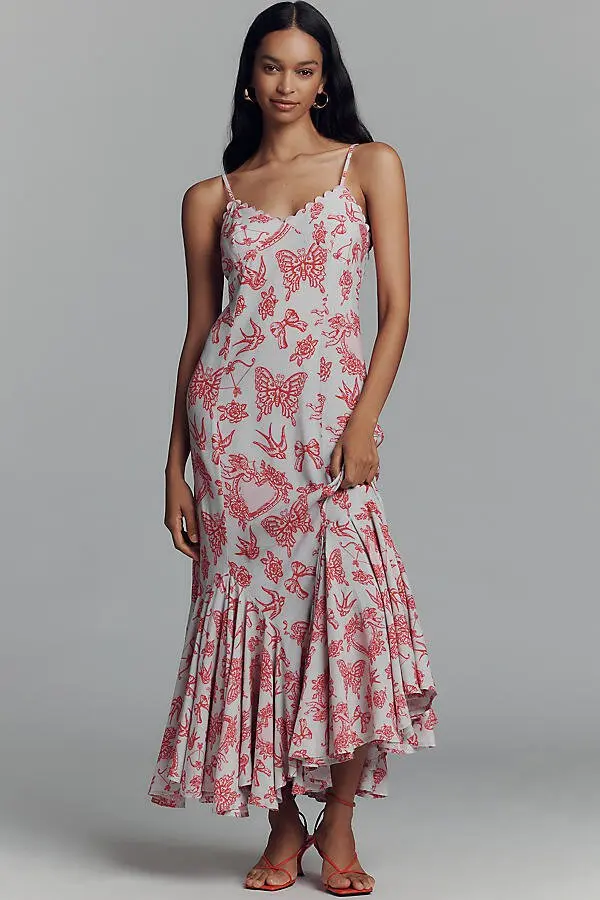 CONDITIONS APPLY Ellianna Ruffled Slip Maxi Dress - Pink Pattern
