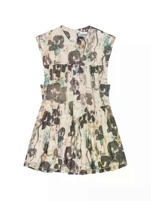 GANNI Floral-print Dress - Neutrals
