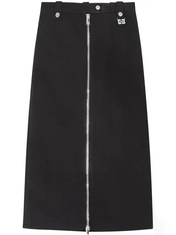 GANNI Zip-up Midi Skirt - Black