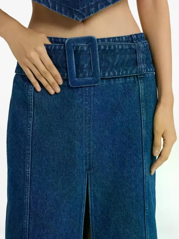 PATOU Belted Denim Midi Skirt - Blue