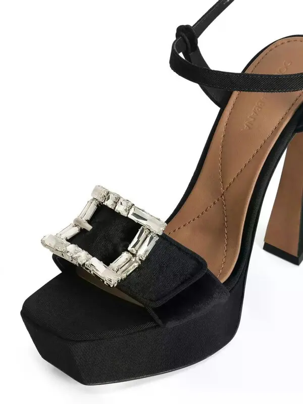 Dolce & Gabbana Velvet Platform Sandals With Bejeweled Buckle