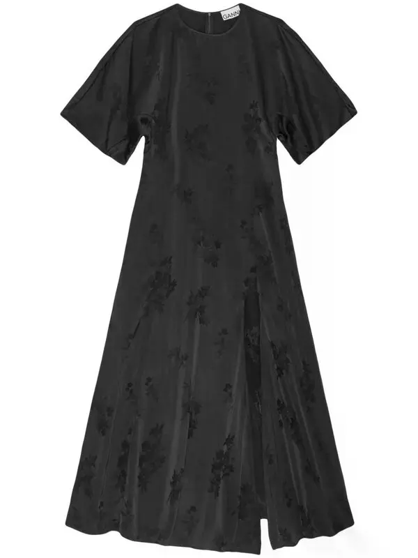 GANNI Floral-jacquard Dress - Black