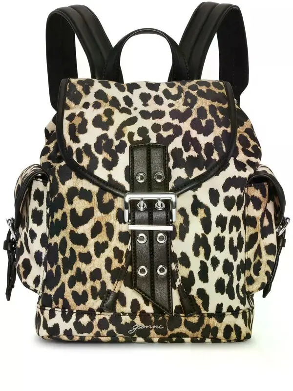 GANNI Leopard Print Backpack - Brown