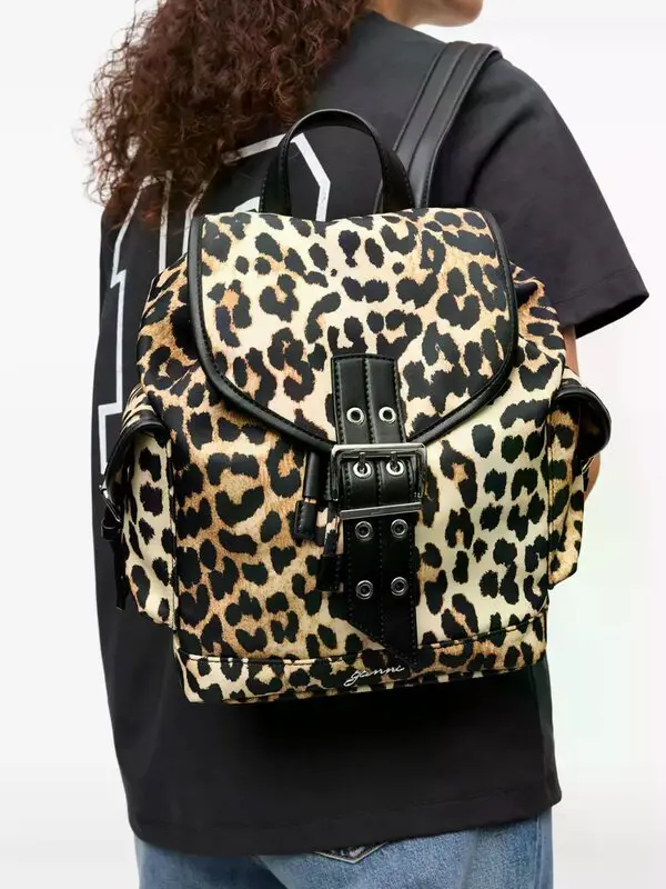 GANNI Leopard Print Backpack - Brown