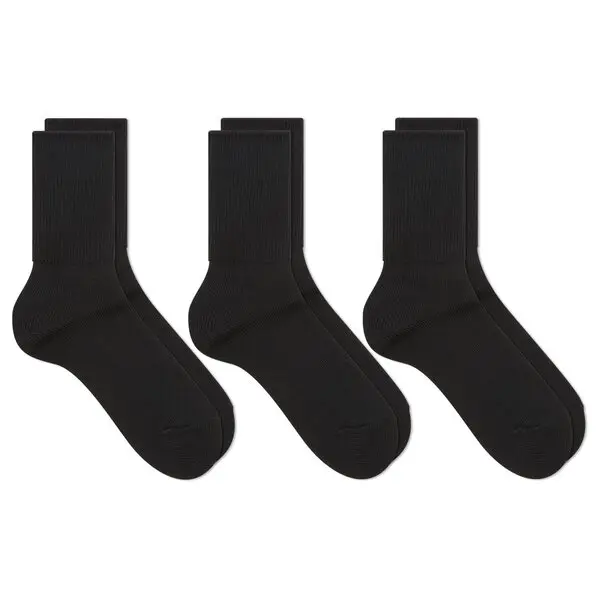 ROTOTO Organic Daily Ribbed Crew Sock 3 Pack - Black