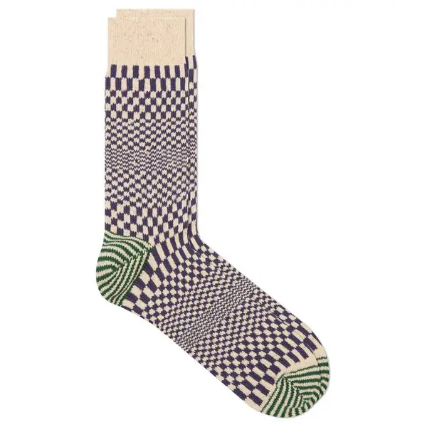 ROTOTO Warped Checker Crew Socks - Blueberry