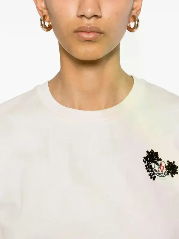 Moncler Hand-beaded Cotton T-shirt - Neutrals