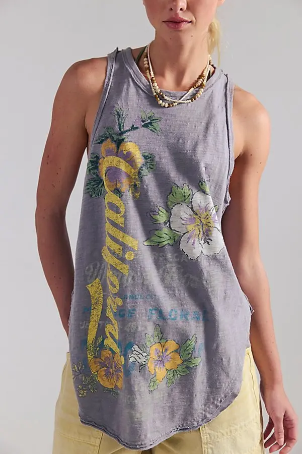Free People We The Free Rosie Graphic Tank - Grey Combo