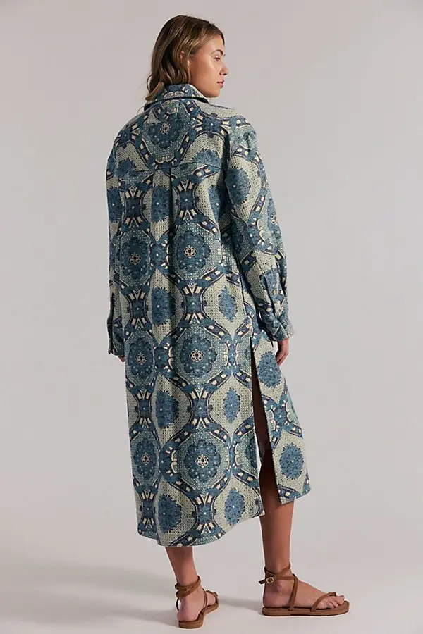 Free People We The Free Brick Lane Jacquard Maxi Shirt Jacket - Blue Combo