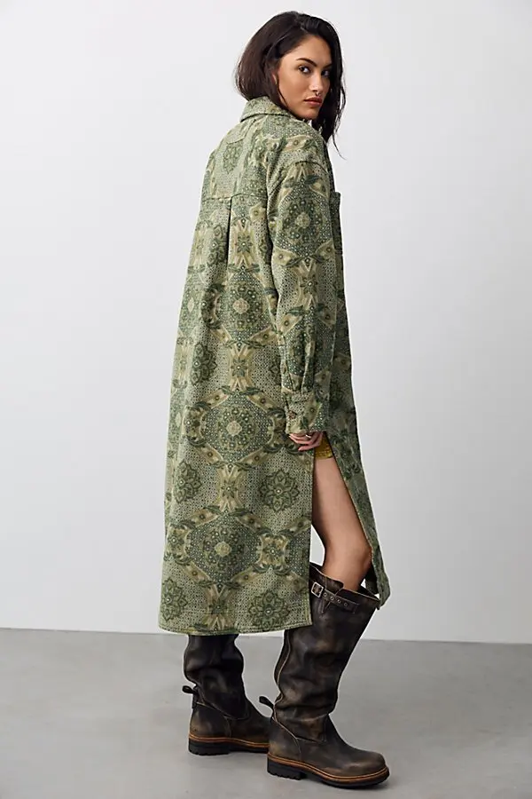 Free People Brick Lane Jacquard Shirt Jacket - Olive Combo