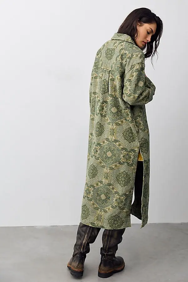 Free People Brick Lane Jacquard Shirt Jacket - Olive Combo