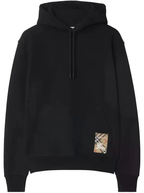 Burberry Cotton Check Label Hoodie - Black