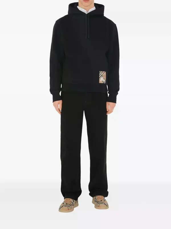 Burberry Cotton Check Label Hoodie - Black