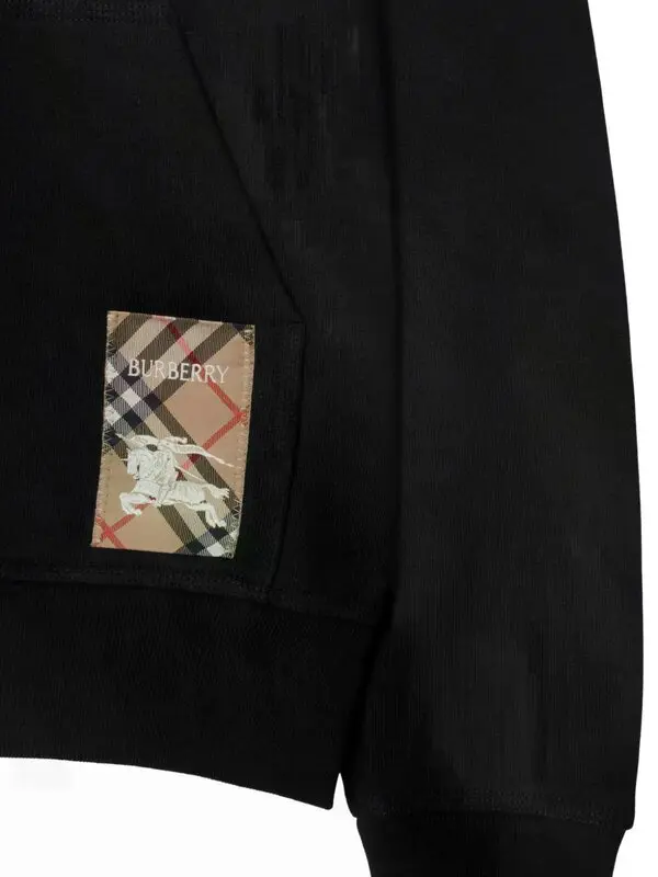 Burberry Cotton Check Label Hoodie - Black