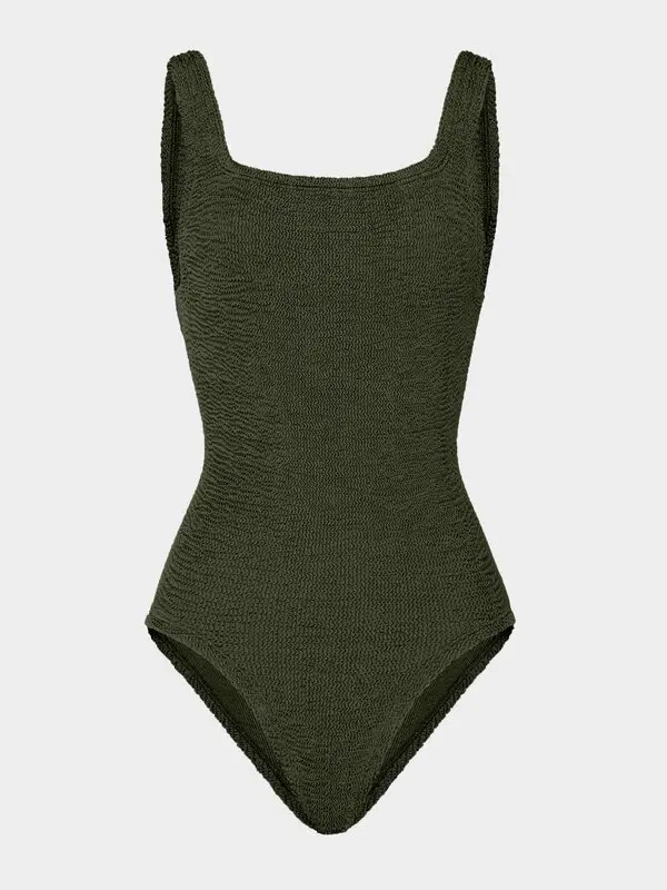 Hunza G Coverage Square Neck One Piece Swimsuit - Metallic Khaki