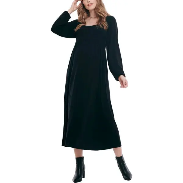 Motherhood Maternity Long Sleeve Empire Waist Maxi Dress - Black
