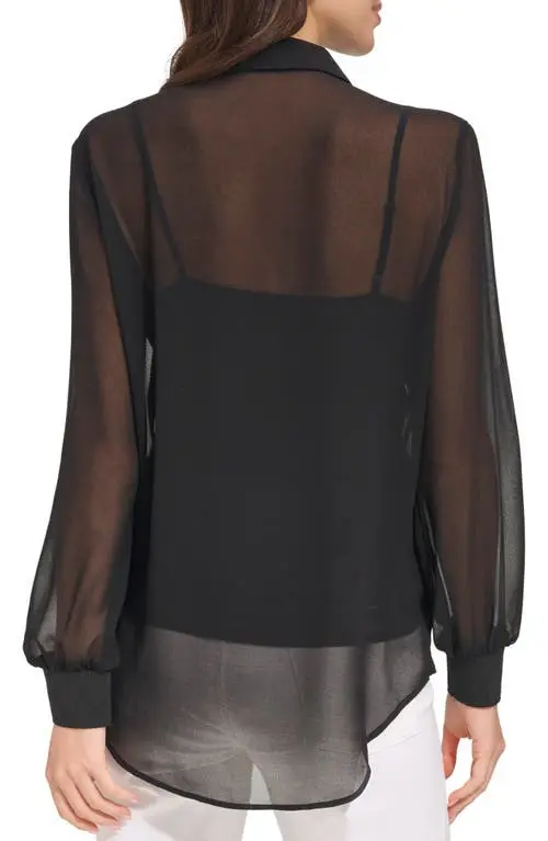 Dkny Chiffon Button-up Shirt - Black