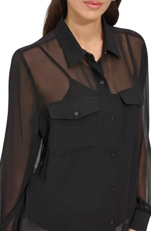 Dkny Chiffon Button-up Shirt - Black