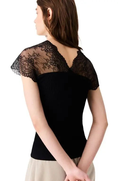 Maje Jersey Top With Lace Trim