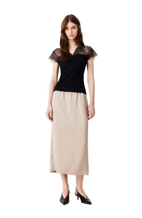 Maje Jersey Top With Lace Trim