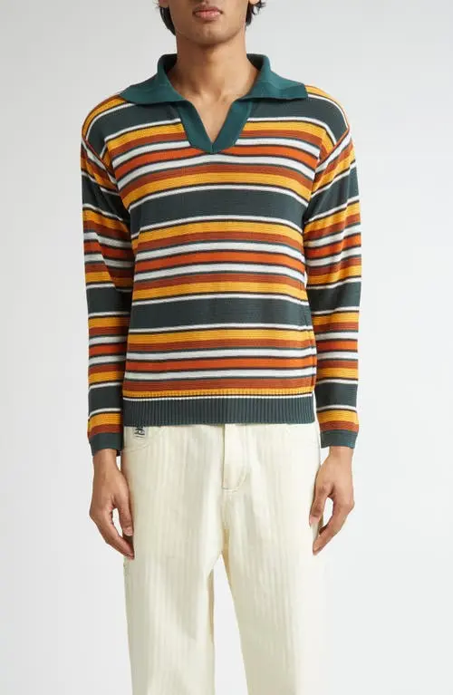 BODE Boxy Parakeet Stripe Long Sleeve Polo