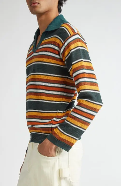 BODE Boxy Parakeet Stripe Long Sleeve Polo
