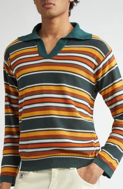 BODE Boxy Parakeet Stripe Long Sleeve Polo