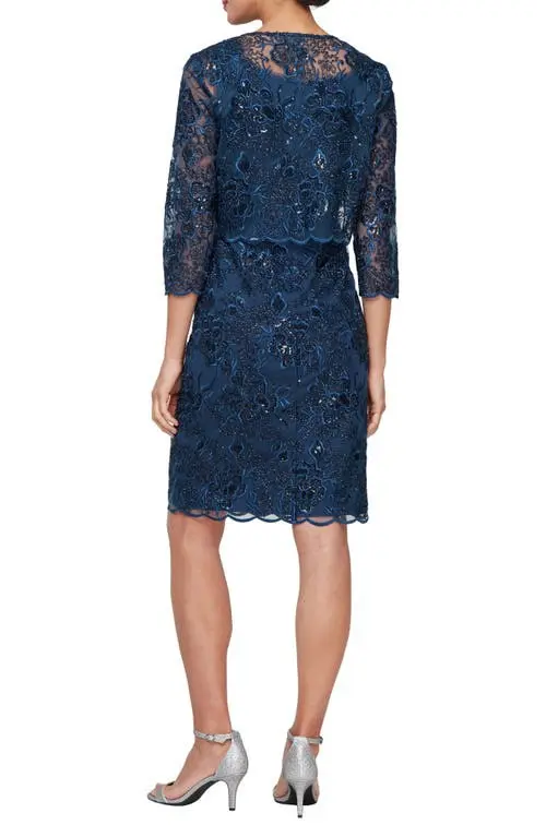 alex evenings glitter jacket dress Black Satin Long Sleeve Formal Evening Dress main image 1