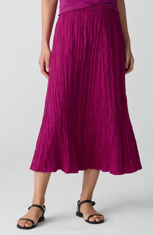 Eileen Fisher Crinkled Silk Midi Skirt - Sangria
