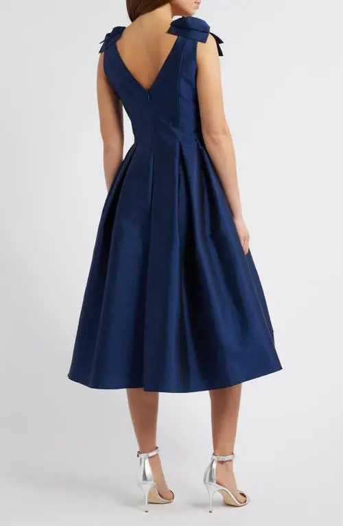 Eliza J Bow Shoulder Taffeta Cocktail Midi Dress In Navy - 60% Off |  Editorialist