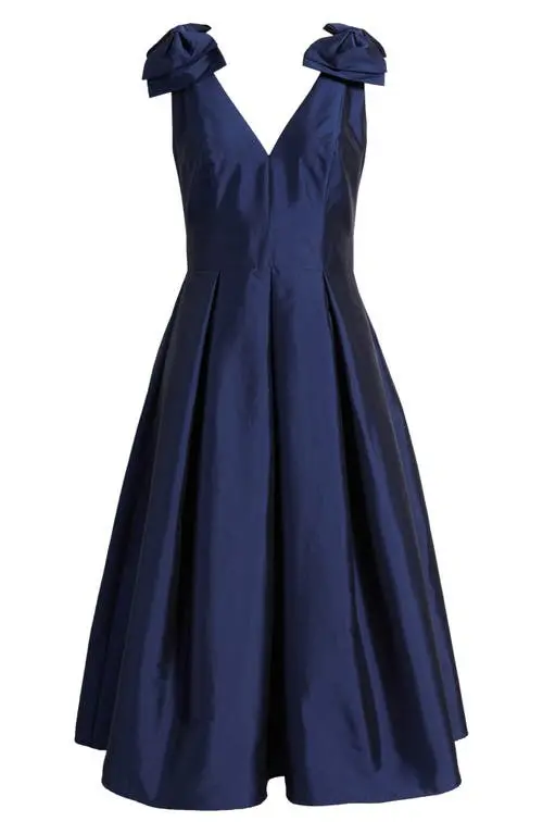 Eliza J Bow Shoulder Taffeta Cocktail Midi Dress In Navy - 60% Off |  Editorialist