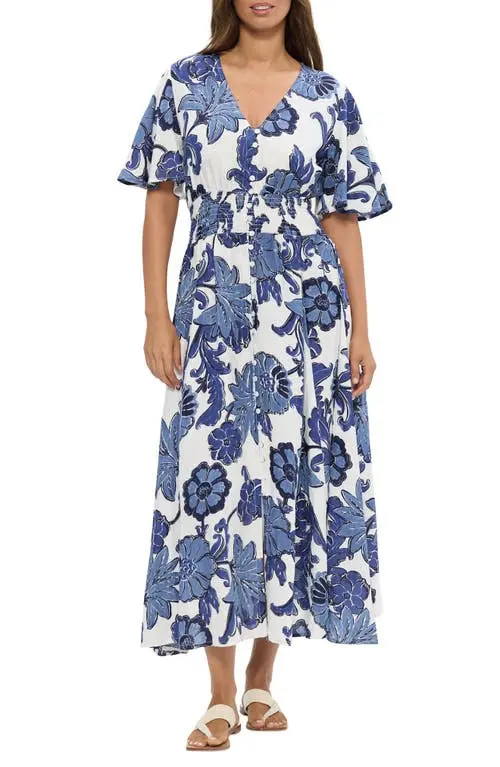 TALISMAN THE LABEL Harlow Smocked Waist Maxi Dress - Navy Ibiza