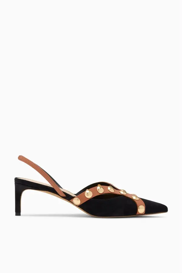 Ulla Johnson Vendome Studded Kitten Heel Slingbacks - Noir Mixte