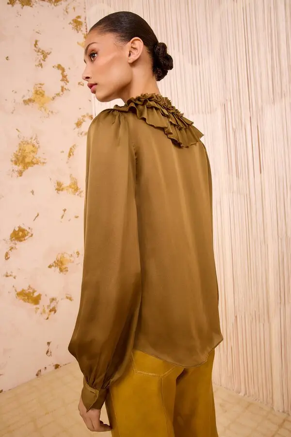 Ulla Johnson Rouen Silk Ruffle Blouse - Willow