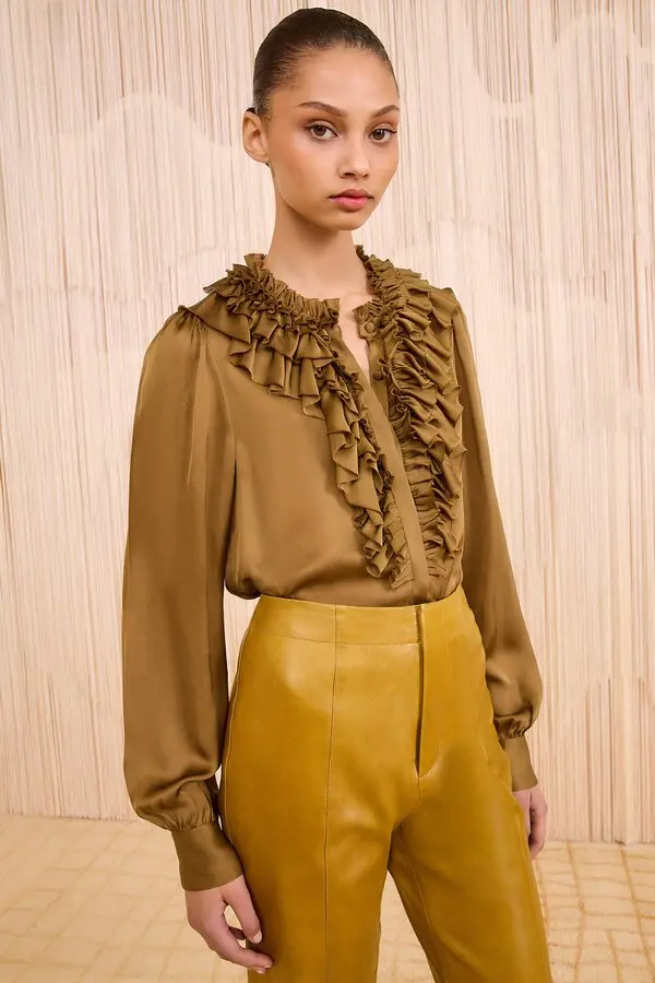 Ulla Johnson Rouen Silk Ruffle-front Blouse - Willow