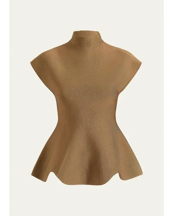 Khaite Andra Knit Peplum Top - Carob