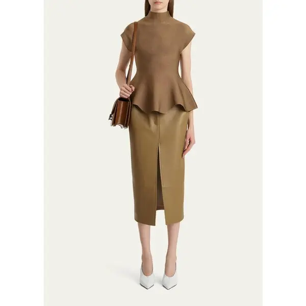 Khaite Andra Knit Peplum Top - Carob