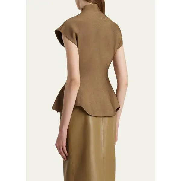 Khaite Andra Knit Peplum Top - Carob
