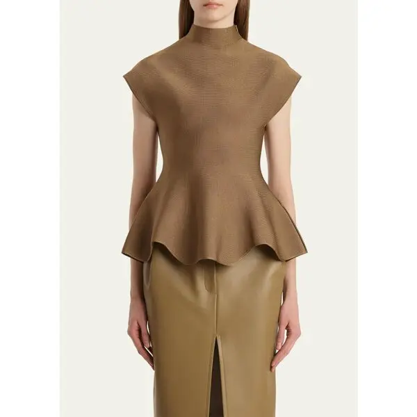 Khaite Andra Knit Peplum Top - Carob