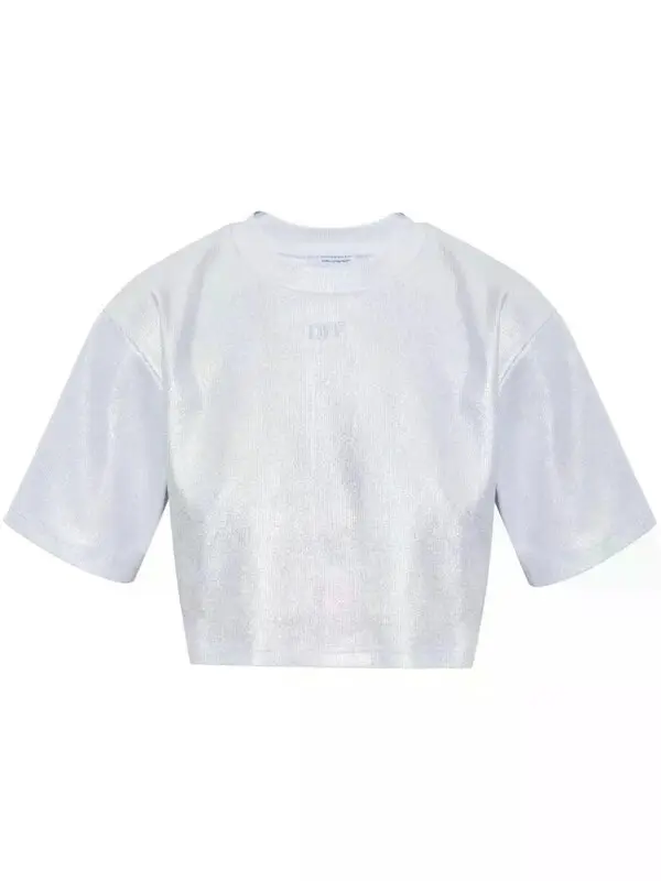 Off-White Logo-embroidered Cropped T-shirt - Silver